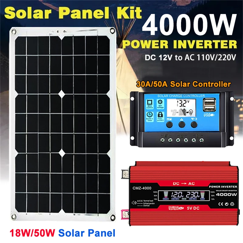 4000W-Solar-System-Inverter-Kit-with-50W-Solar-Panel-and-50A-Solar ...