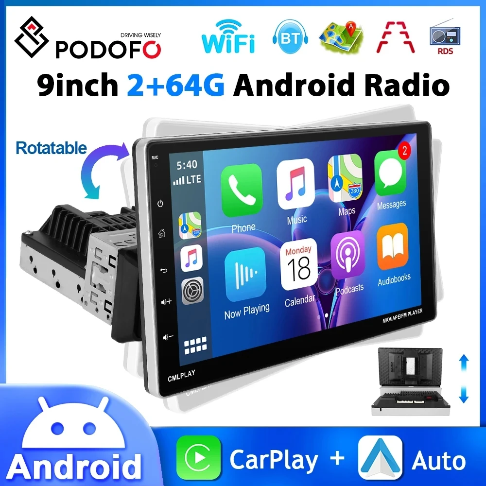 Podofo-1Din-Android-Car-Radio-9-2-64G-Automotive-Multimedia-Carplay ...