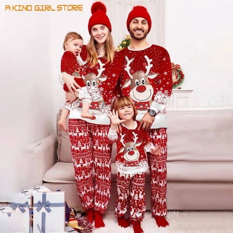 Nieuwe-Mode-Matching-Familie-Kerst-Pyjama-Outfit-Lange-Mouw-Hert ...