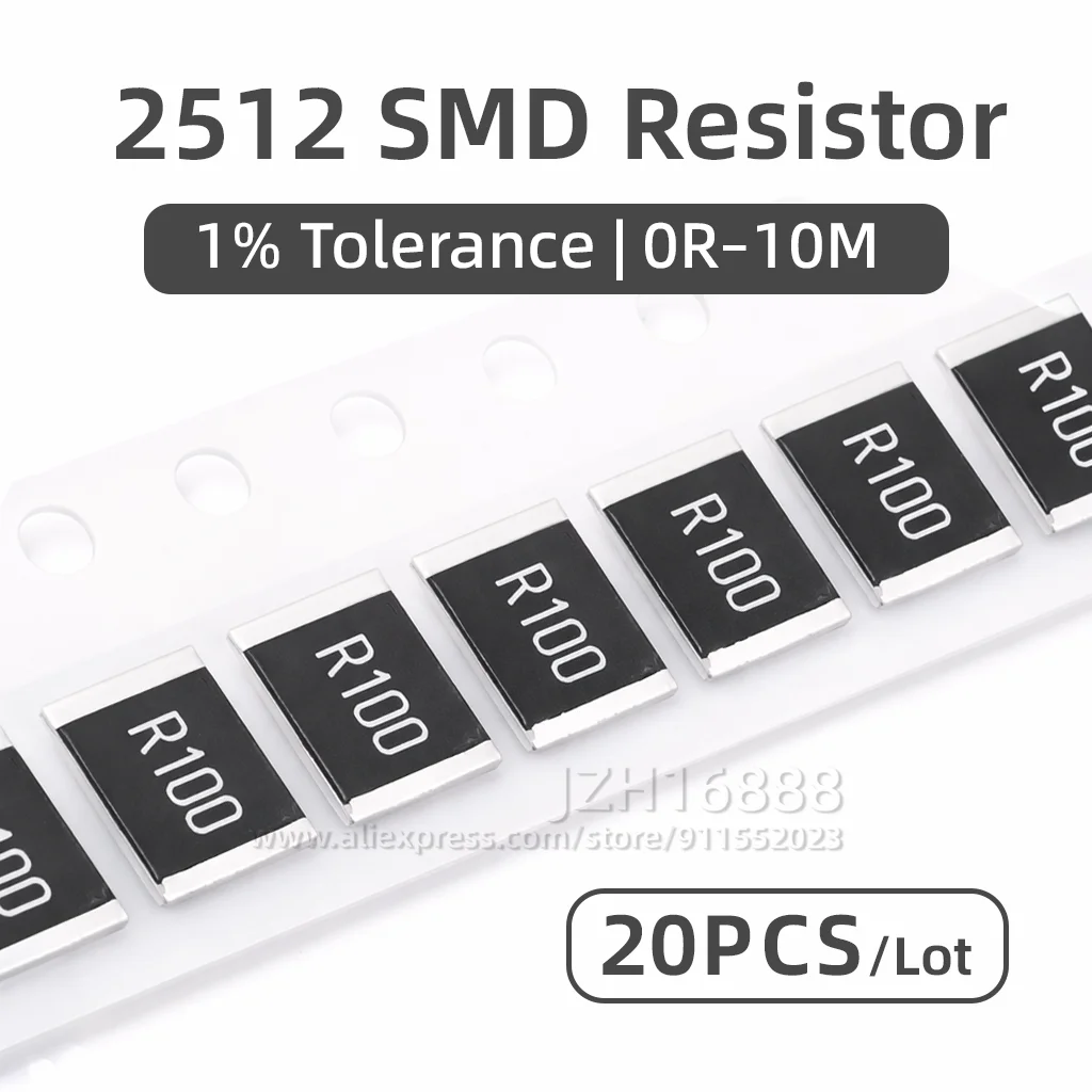 20 Peças Resistor SMD 2512 1% 1R 4R7 10R 22R 47R 100R 220R 330R 470R 1K ...