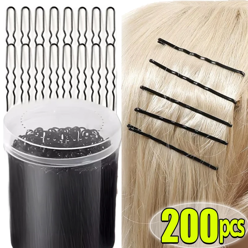 1-200Pcs Black Hair Clips U-Shaped Bobby Pin Invisible Wavy Hairpin ...