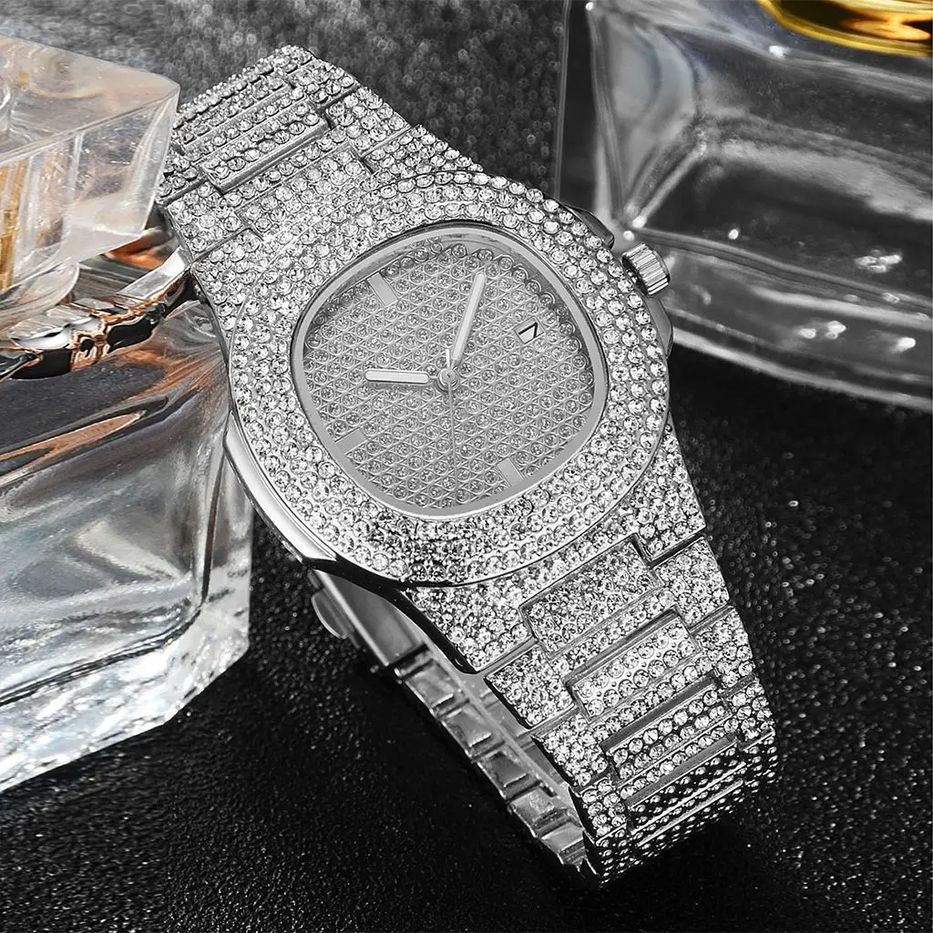 1pcs 2021 Hip Hop Men Iced Out Watches Luxury Date Quartz Wrist Watches ...