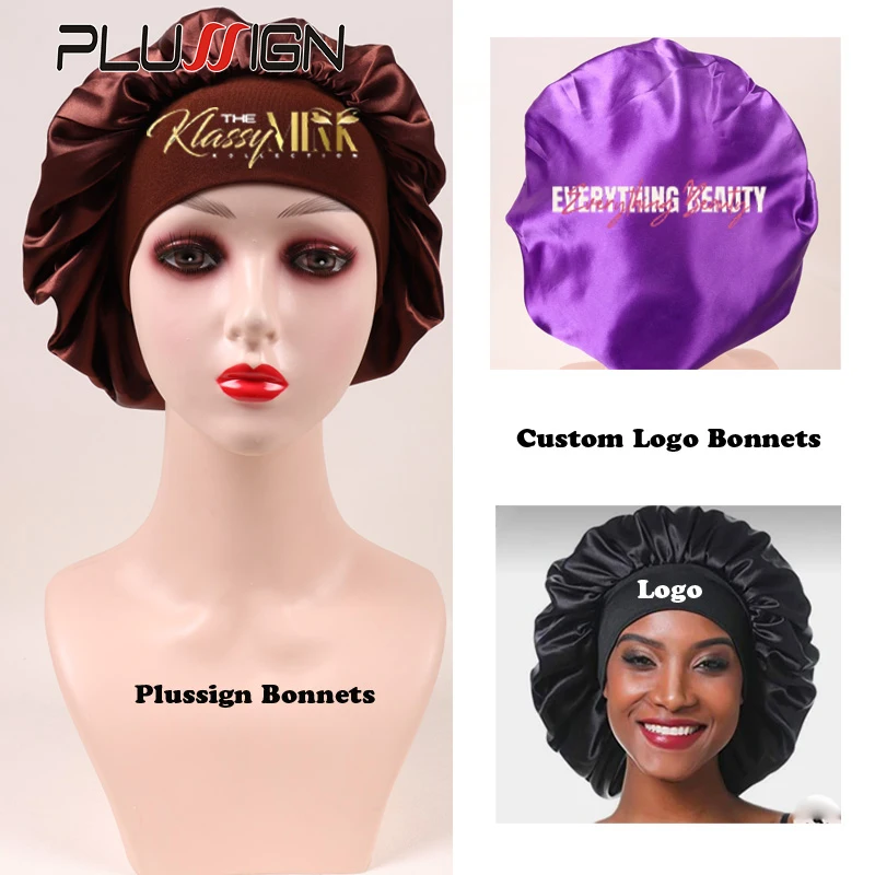 Custom Your Own Logo 20pcs Premium Extra Large Satin Silk Bonnet With ...
