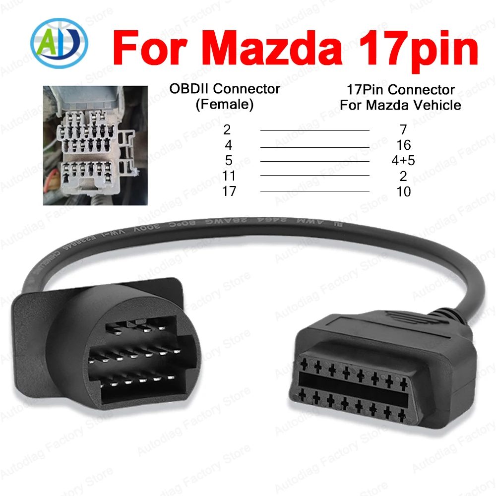OBD Adapter Cable For Mazda 17pin to OBD2 16Pin Connector Car OBDII ...
