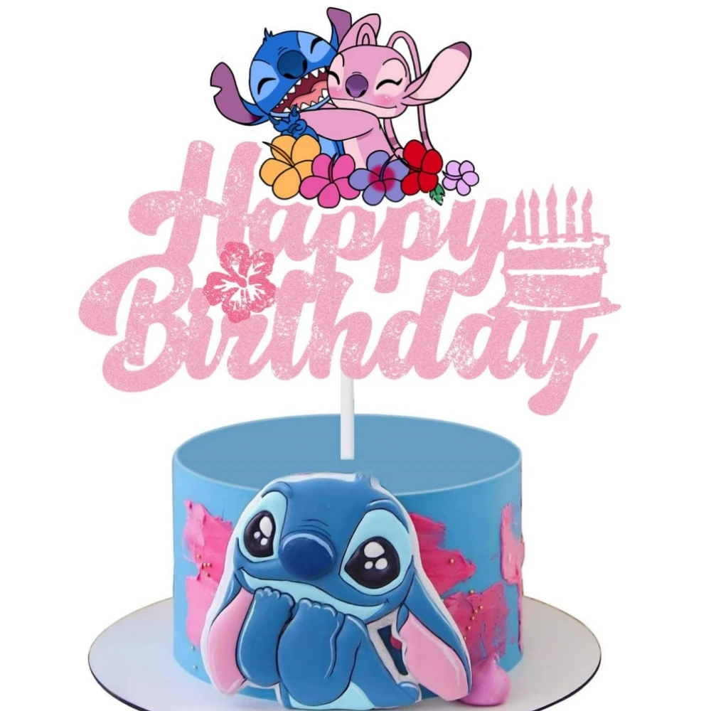 Disney-Stitch-Angel-Cake-Topper-Glitter-Pink-Happy-Birthday-Cake-Decor ...