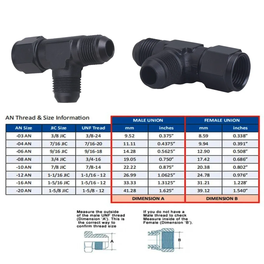 Fluid System Connector 6AN Male Tee Fitting Adapter With AN6 Female ...
