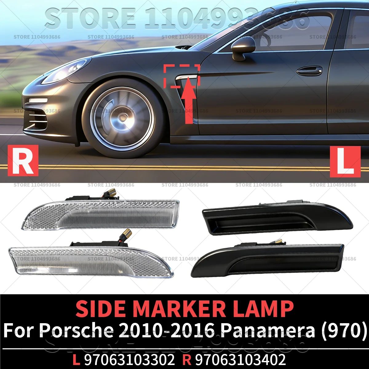 For Porsche 2010-2016 Panamera 4 GTS S Turbo S (970) Side Marker Lamp ...