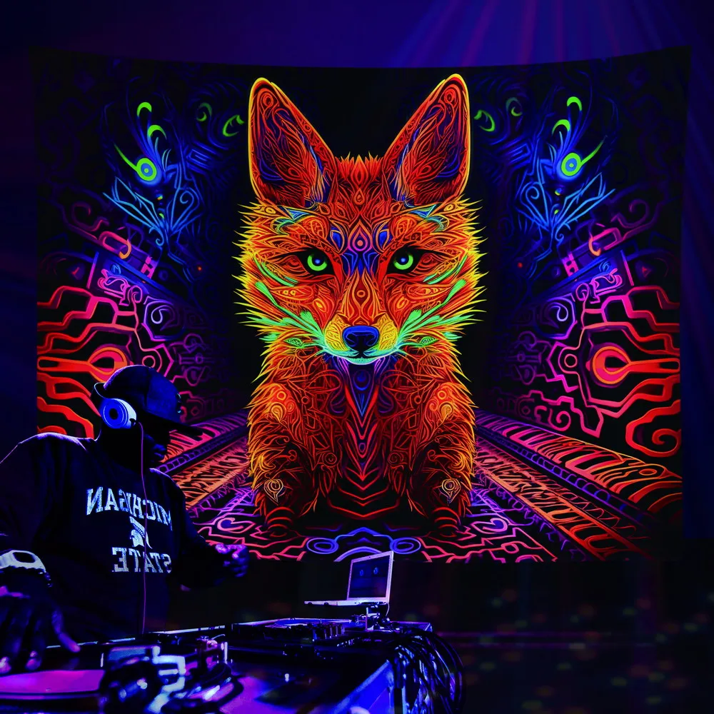 Tape-aria-UV-Black-Light-com-Fox-Psychedelic-Hippe-Decora-o-de-parede ...