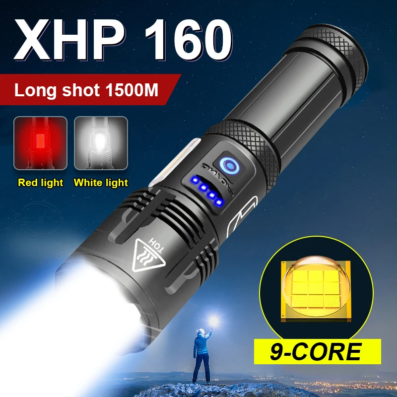 2022 XHP160 LED Flashlights Rechargeable High Power Torch Light 18650 ...