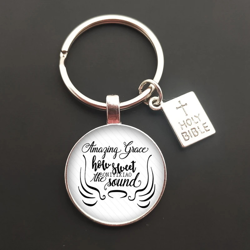 Handmade Bible verses keychain glass round Christian letters ...