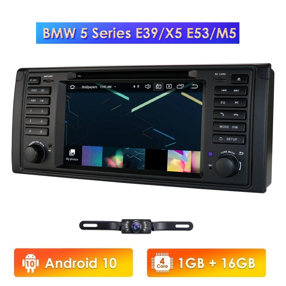 autoradio Android 10.0 7inch 1 DIN GPS player DVD Navi for BMW Series 5 E39 BMW X5 E53 M5 E38 ...