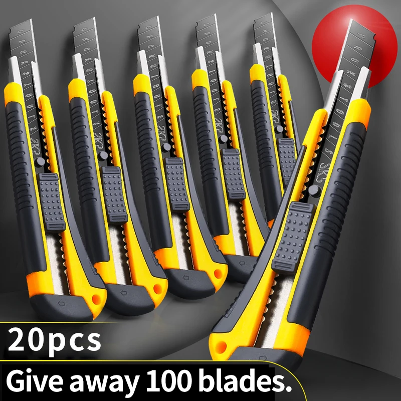 18mm Retractable Metal Sharp Utility Knife,Aluminum alloy Carbon Steel Black Snap Off Blades Box ...