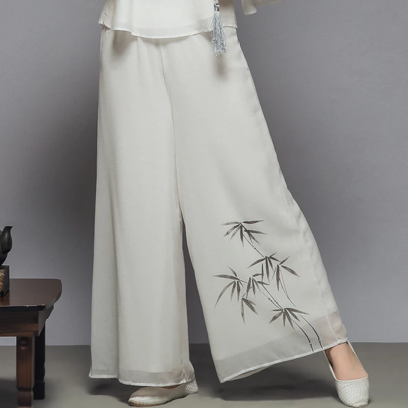 Double-layer-Chinese-Style-Casual-Chiffon-Wide-leg-Pants-Women-Trousers ...