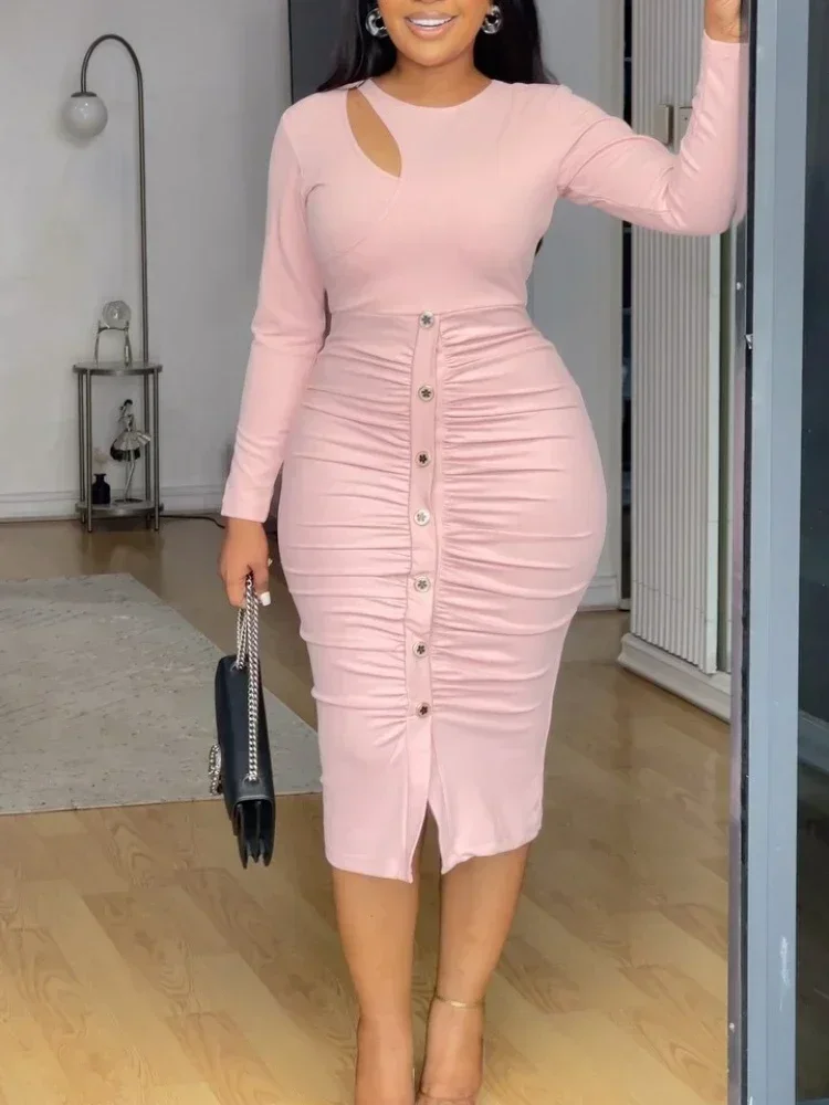 Elegant-Dresses-Bodycon-Pleated-for-Women-Cut-Out-Sexy-Hollow-Out-Long ...