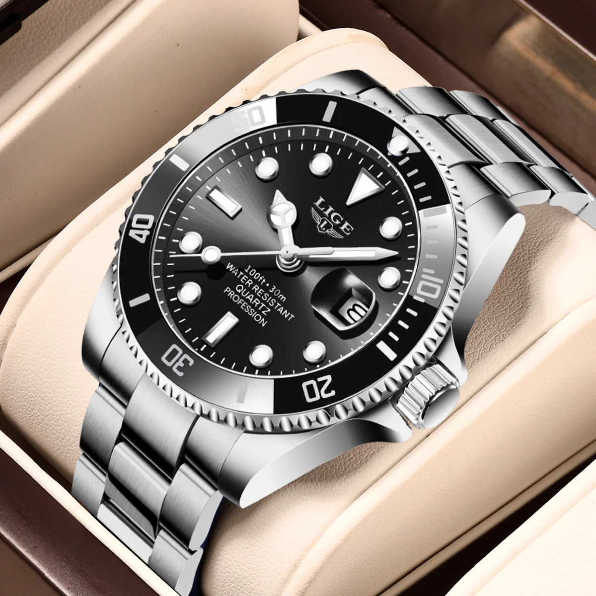 LIGE Luxury Man Watch Business Waterproof Quartz Wristwatches Fashion ...