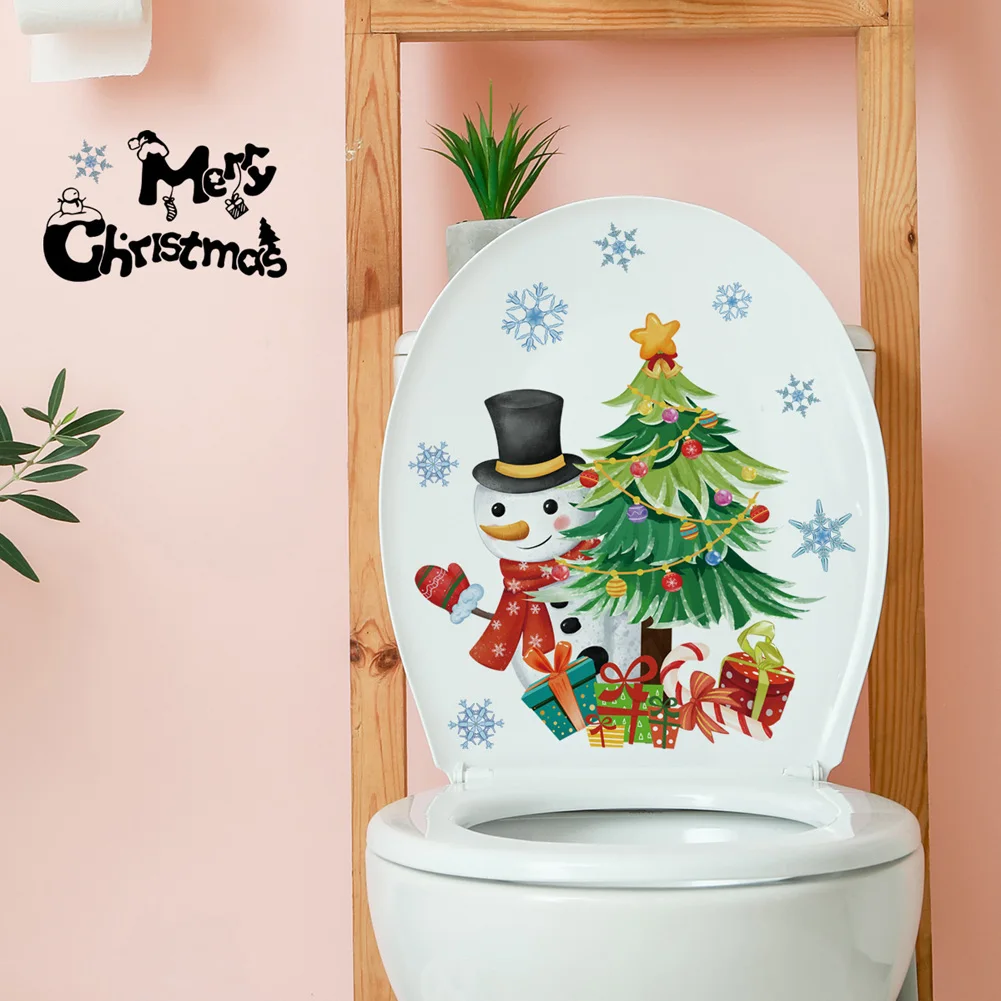 Cartoon Christmas Tree Snowman Wall Sticker Toilet Bathroom Festival ...