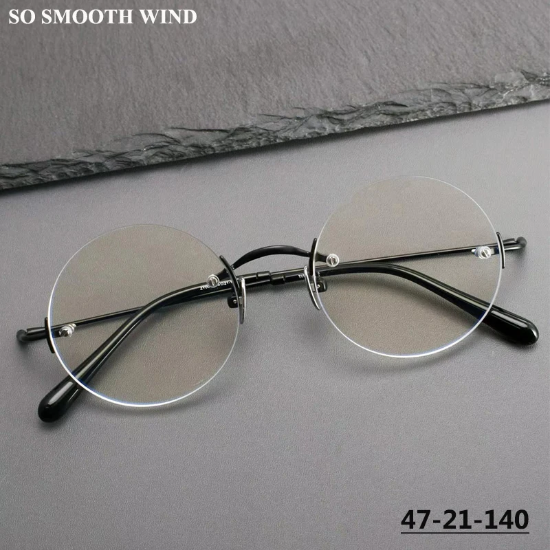 Pure-Titanium-Round-Rimless-Glasses-Frame-for-Men-Women-Retro ...