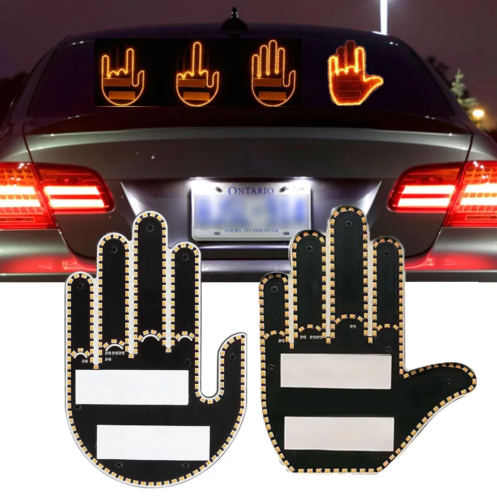 Funny-Gift-Gesture-LED-Car-Middle-Finger-Back-Window-Car-Sign-LED-Hand ...