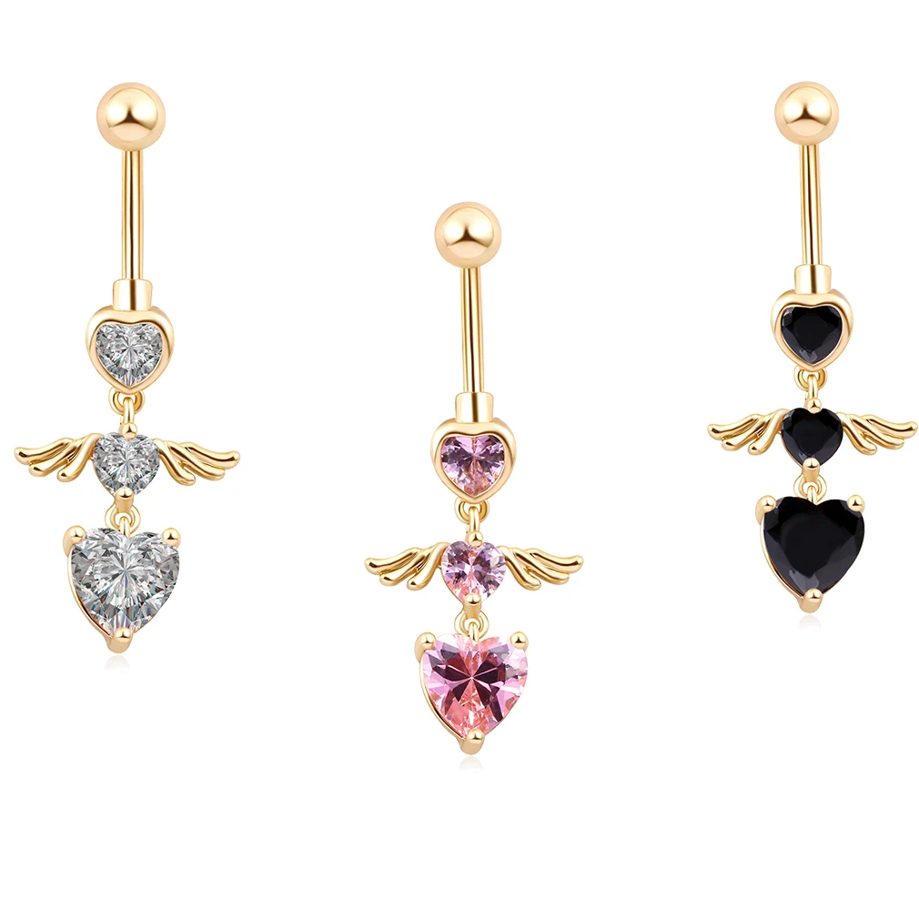 KUNIU-1pc-Cute-Fashion-Angel-Wings-Heart-Shape-Zircon-Belly-Ring-Women ...