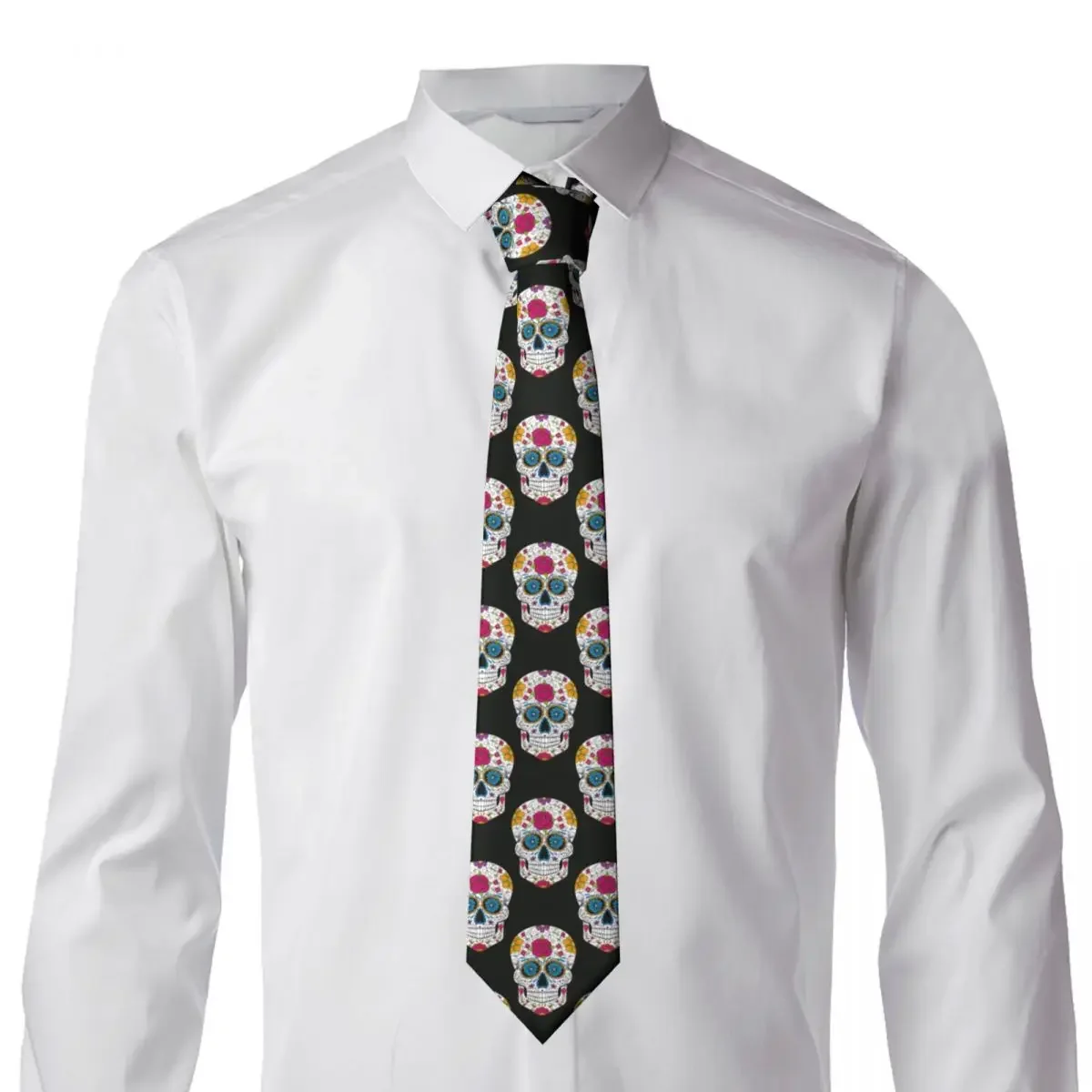 Sugar-Skull-Floral-Print-Tie-Mexican-Elegant-Neck-Ties-For-Unisex-Adult ...