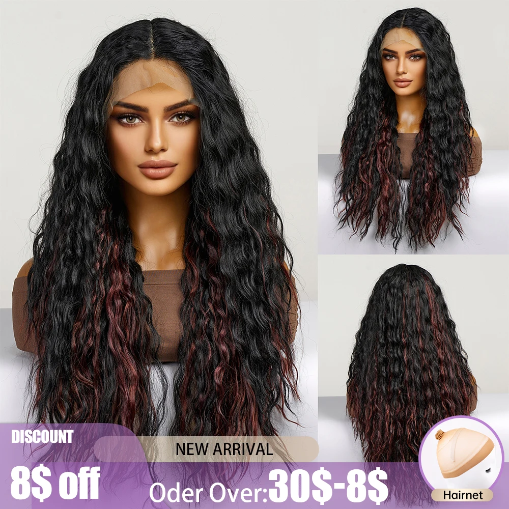 Long-Afro-Water-Wave-Wig-Synthetic-Lace-Wigs-Kinky-Curly-Black ...