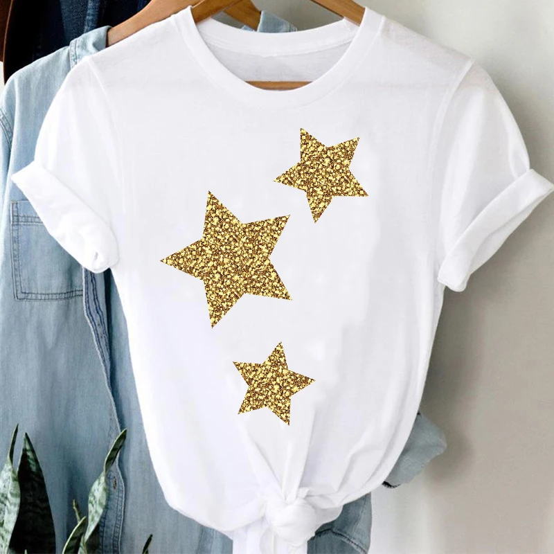 Gold Star T-shirt Summer Color Fashion Gold Five-pointed Star Cool New ...