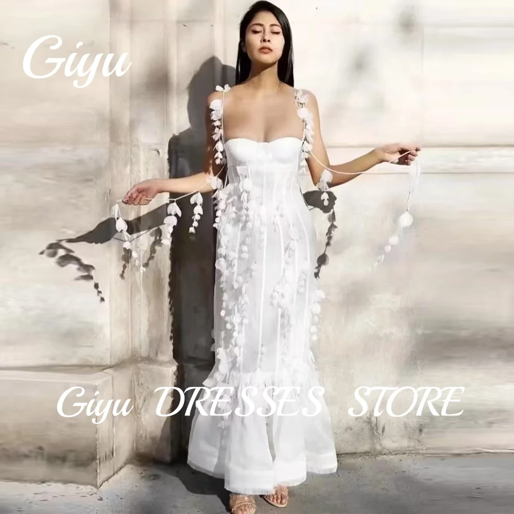Giyu Elegant Mermaid Wedding Dresses 3D Flowers Straps Sweetheart Tea ...