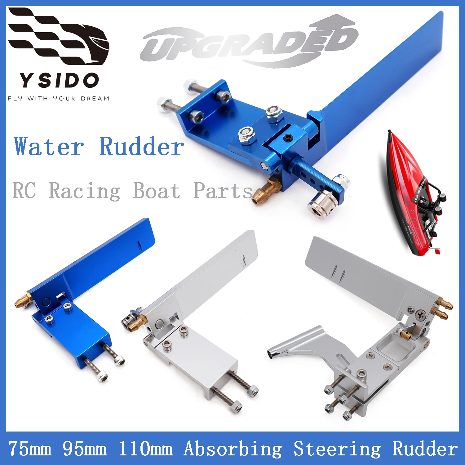 RC Racing Boat Suction Water Rudder 75mm 95mm 110mm CNC Metal Absorbing ...