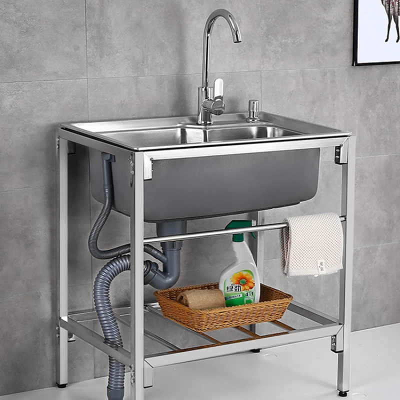 Simple sink household kitchen stainless steel sink with bracket single ...