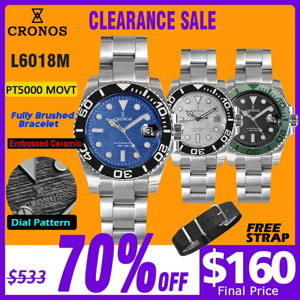 Cronos-Sub-Diver-Men-Watch-Stainless-Steel-PT5000-Brushed-Bracelet ...