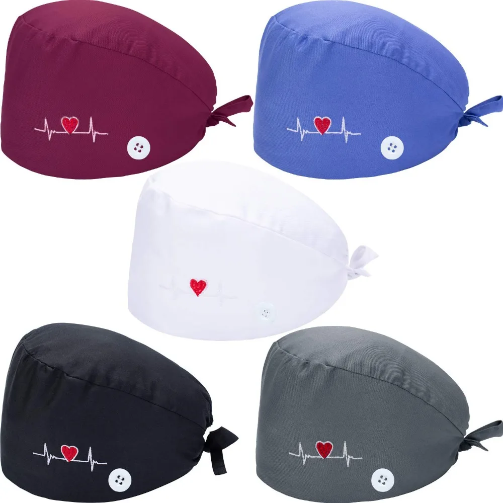 Solid color scrub cap with button pet grooming working Caps surgical ...