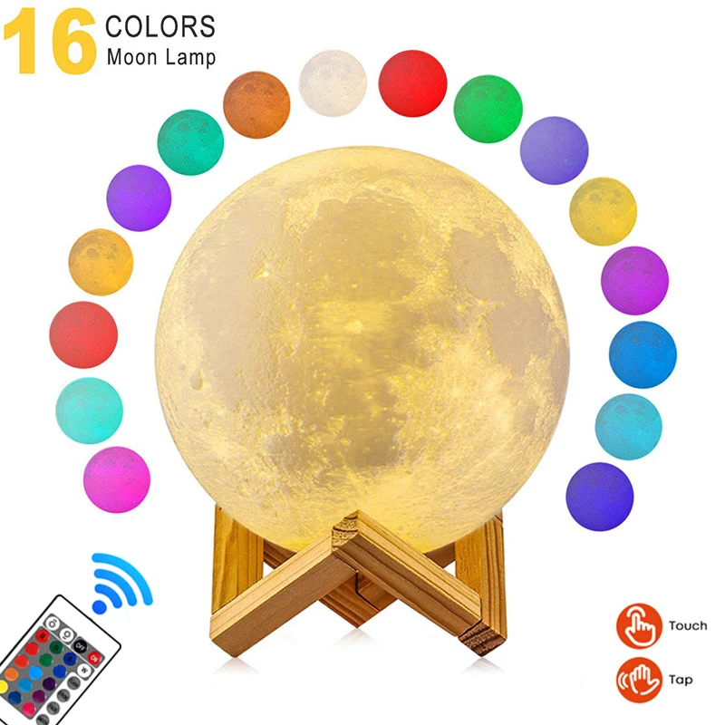 3D Impressão Lua Luzes LED Lâmpada de Toque Recarregável Timeable ...
