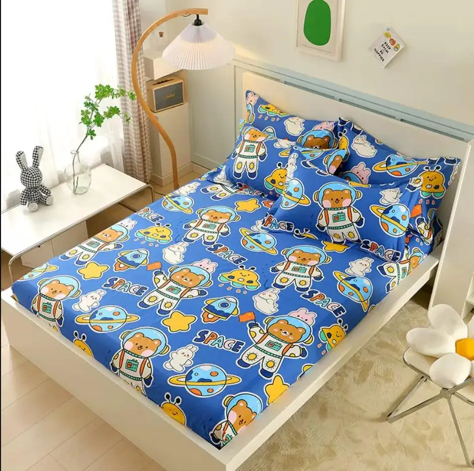 Cartoon 100% Cotton Bed Fitted Sheet with Elastic +2pc Pillowcases ...