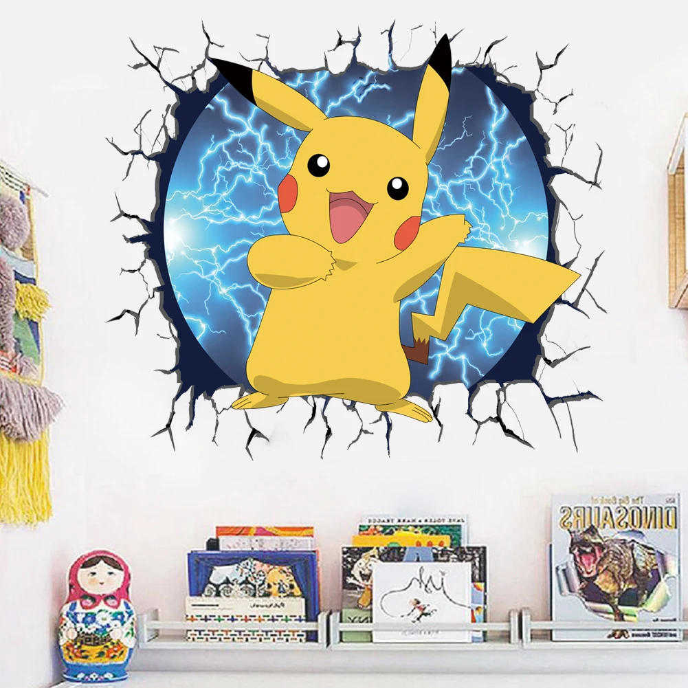 3D-Broken-Wall-Cartoon-Pikachu-Wall-Sticker-For-Kids-Room-Living-Room ...