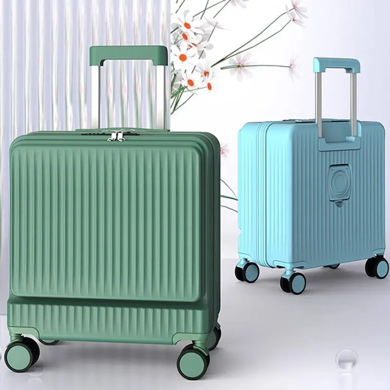 Front-Open-Luggage-with-USB-Cup-Holder-Trolley-Bag-Aluminum-Frame ...