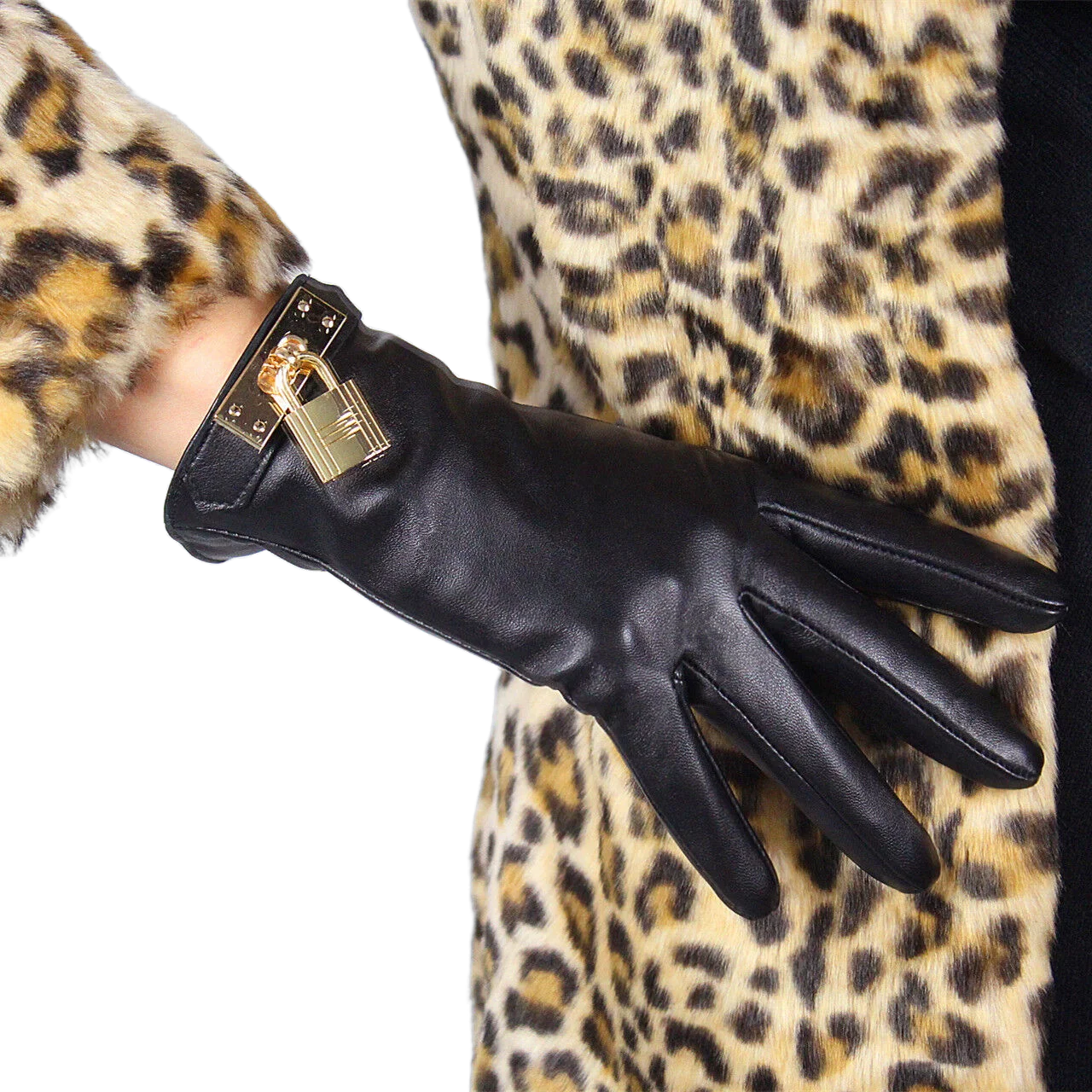 DooWay Women TECH GLOVES Real Leather Wrist Short Black Lambskin ...