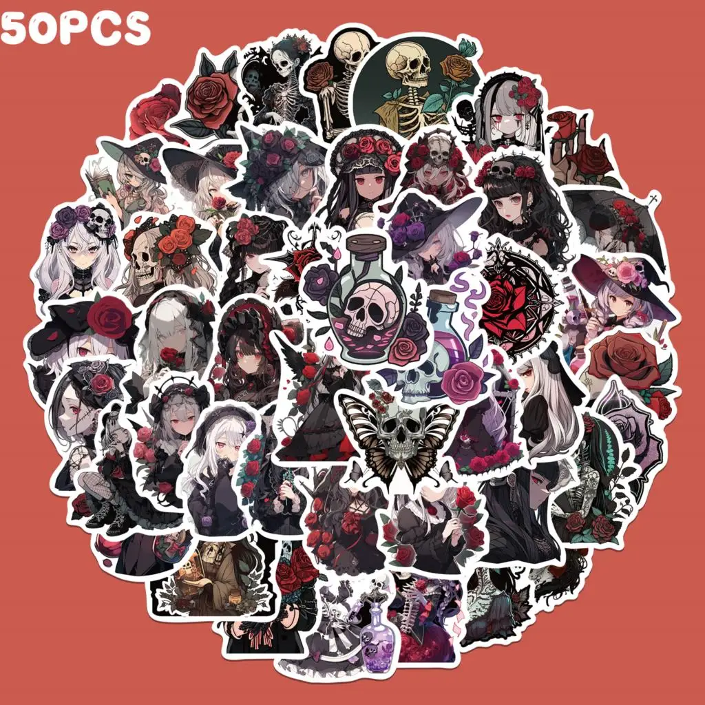 50PCS Punk Rose Stickers Gothic Retro Fashion Cool Girls Stickers For ...