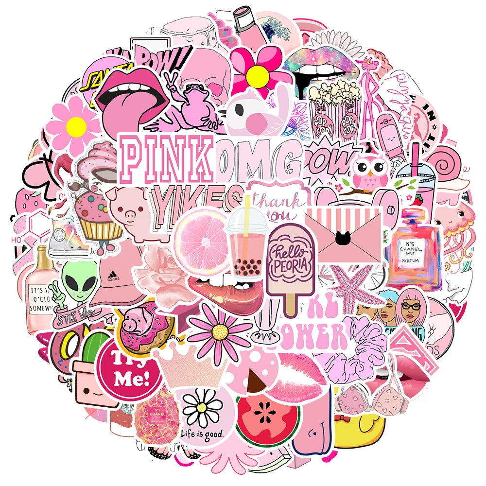 10-50-100pcs-Pink-Preppy-Girls-Cartoon-Stickers-Pack-for-Laptop ...