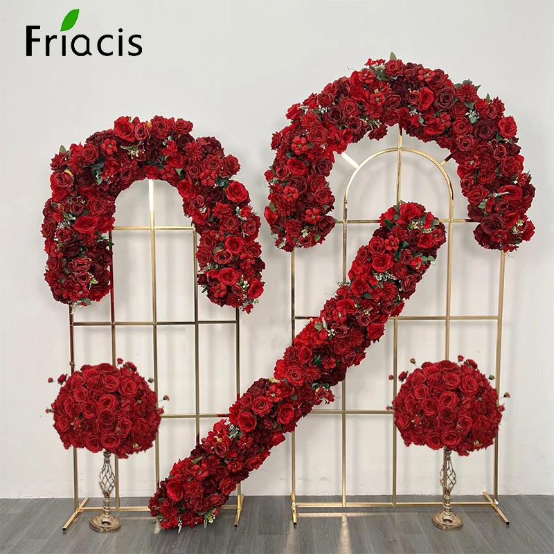 Red-Burgundy-Rose-Hydrangea-Flower-Row-Runner-Wedding-Arch-Floral-Row ...