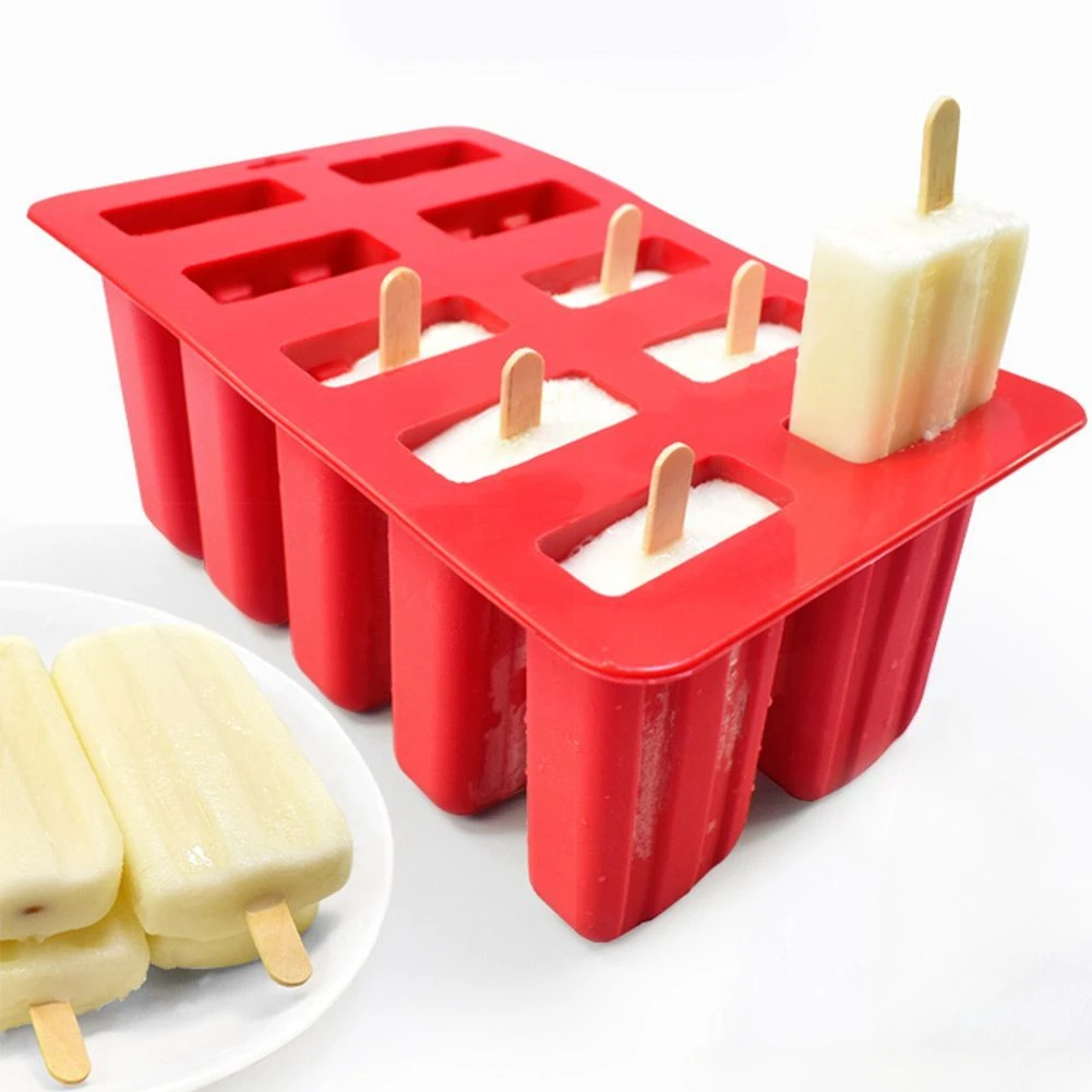 10 Cavity Popsicle Silicone Molds Food Grade Ice Pop Cream Maker ...
