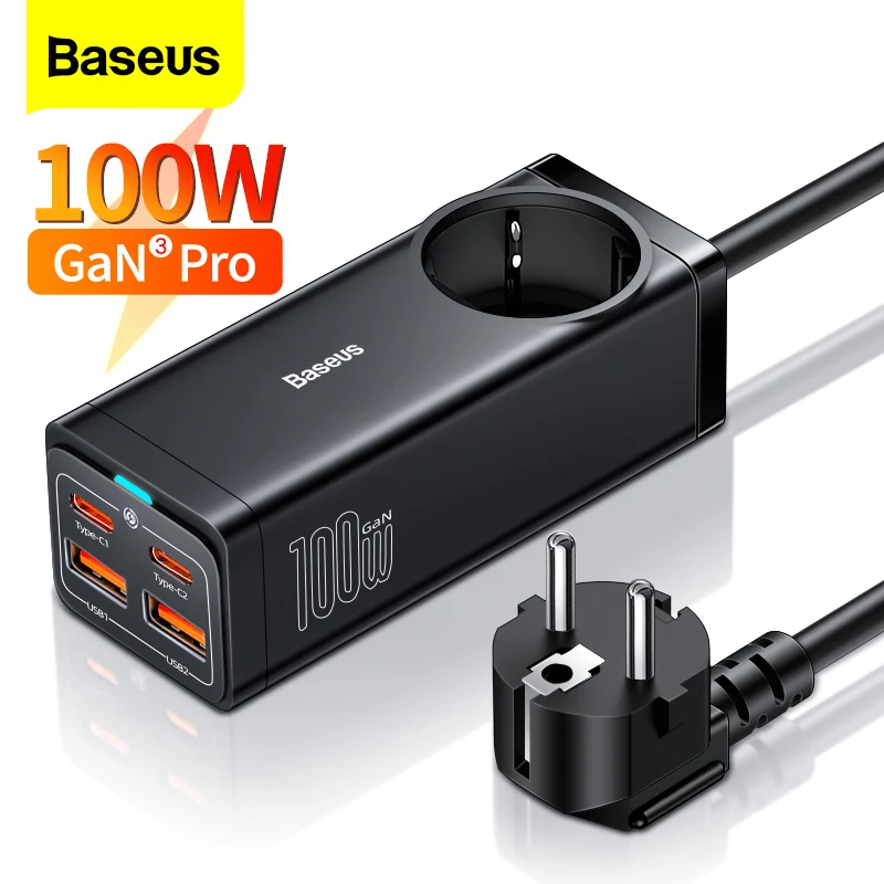 Baseus 100w 65w Gan Usb Charger Desktop Power Strip Type C Pd Qc Quick ...
