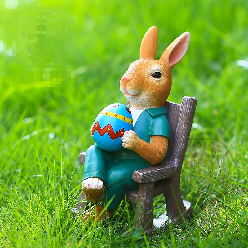 Pastoral Egg Rabbit Rocking Chair Ornament Easter Bunny Indoor Desktop ...