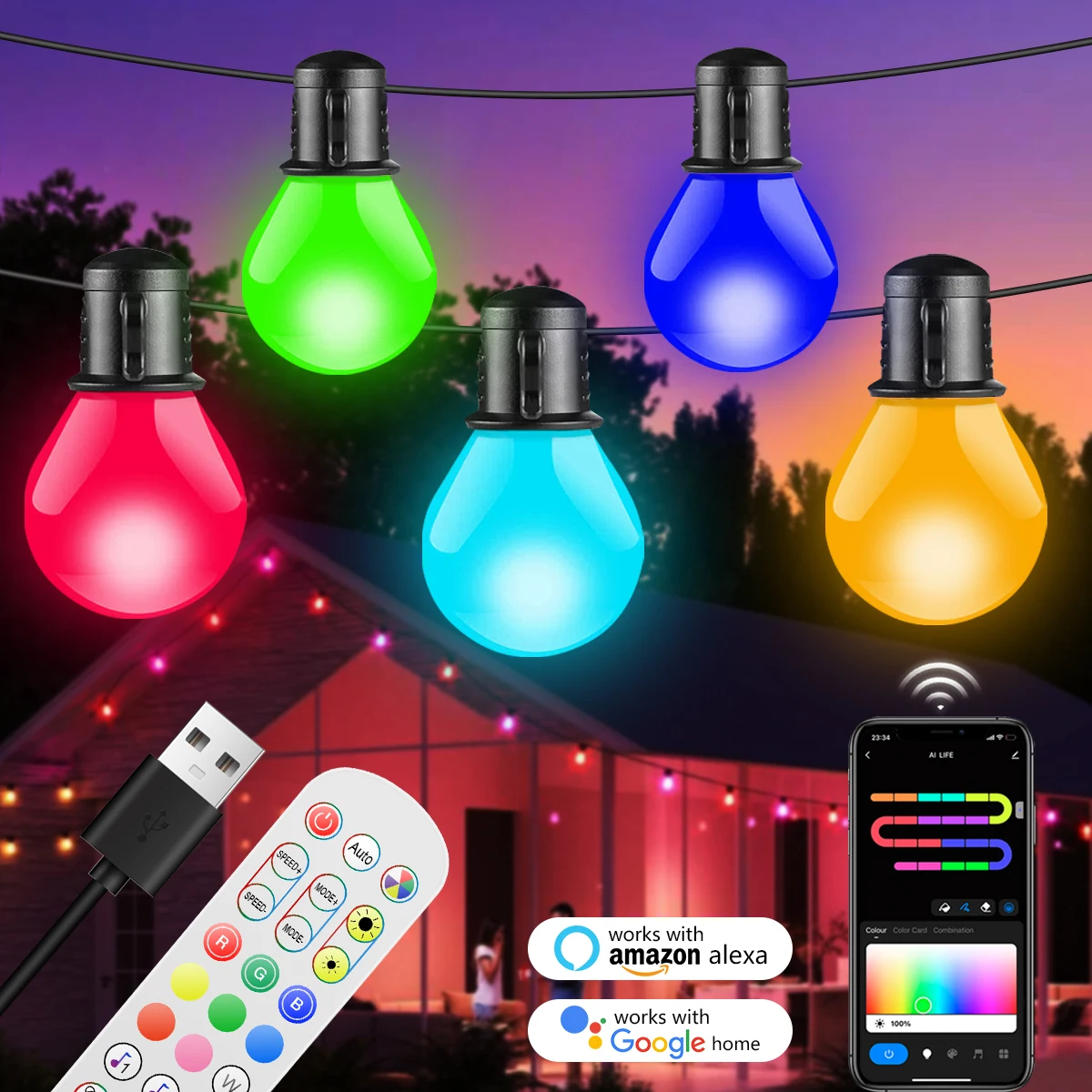 Tuya-Smart-WIFI-Bluetooth-LED-Bulb-String-Light-USB-15M-25-Bulbs-Fairy ...