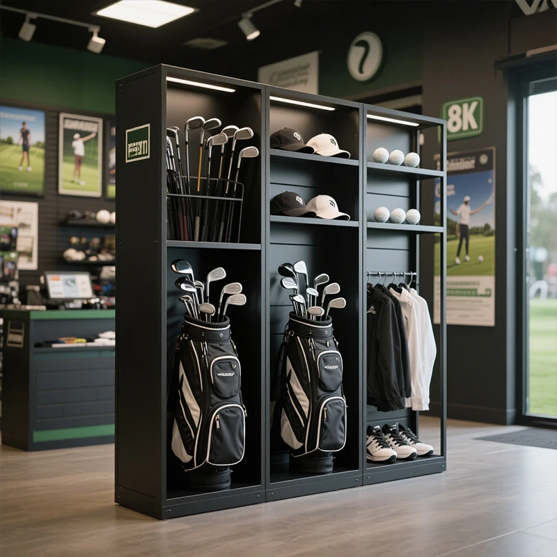 Commercial Golf Bag Display Stand | Black Metal Golf Rack & Industrial ...
