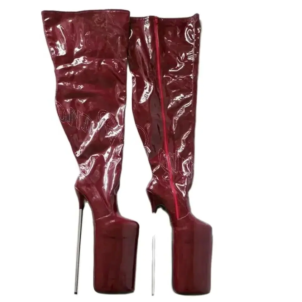 Red-Metal-Heel-Boots-Supper-High-Heel-Platform-Side-Zipper-Shoes-for ...