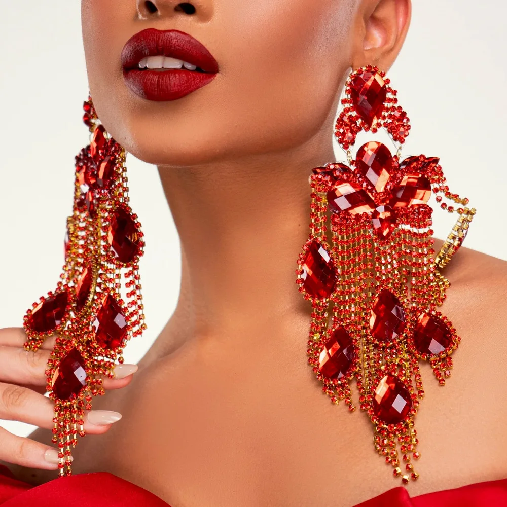 Stonefans-Red-Tassel-Earrings-Long-Dangle-Sparkly-Elegant-for-Women ...