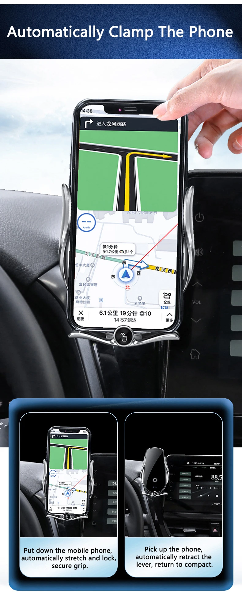QHCP Car Cellphone Support Dashboard Screen Phone Holder For Toyota CHR ...