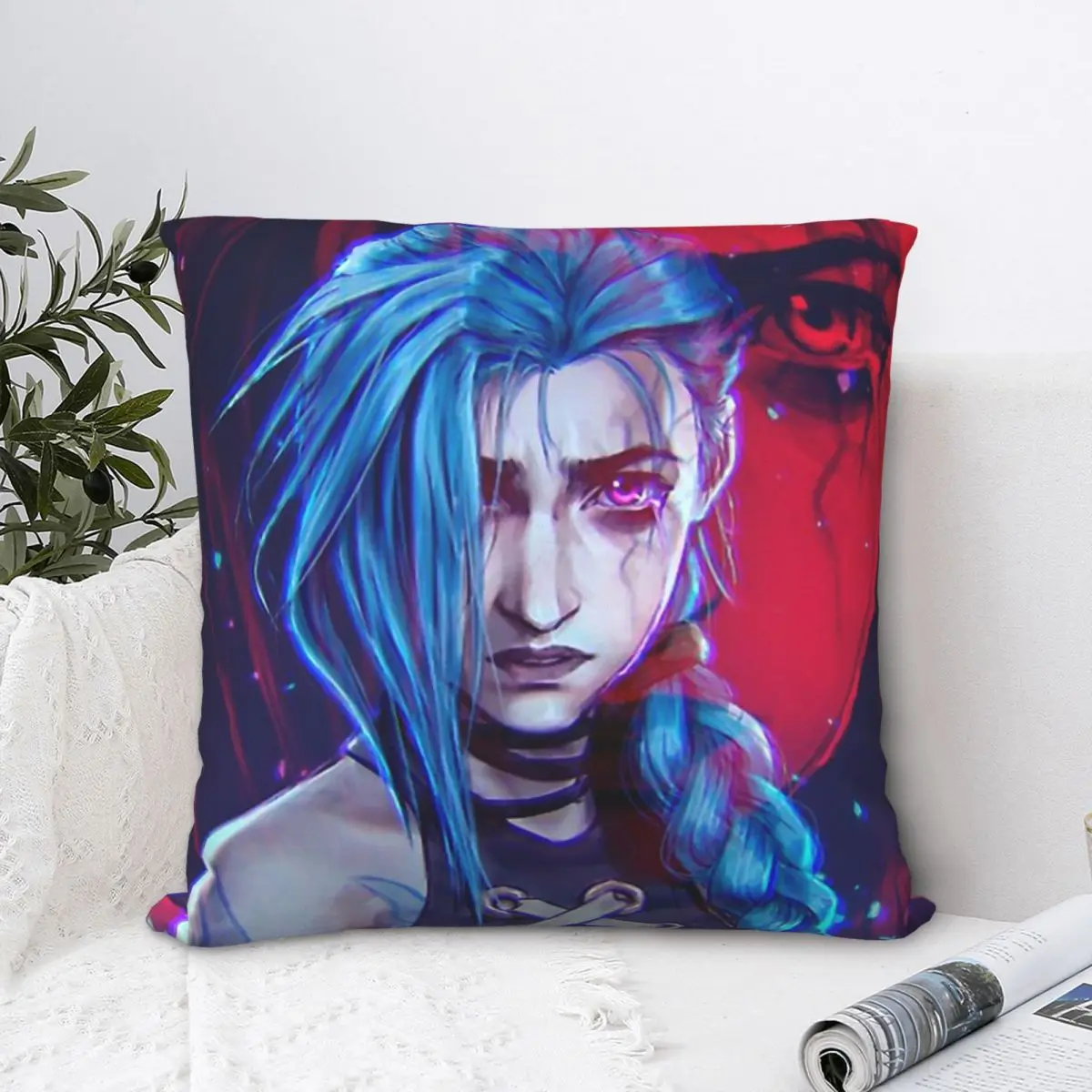 Jinx Face Pillowcase Arcane League Of Legends Backpack Cushion For Home ...