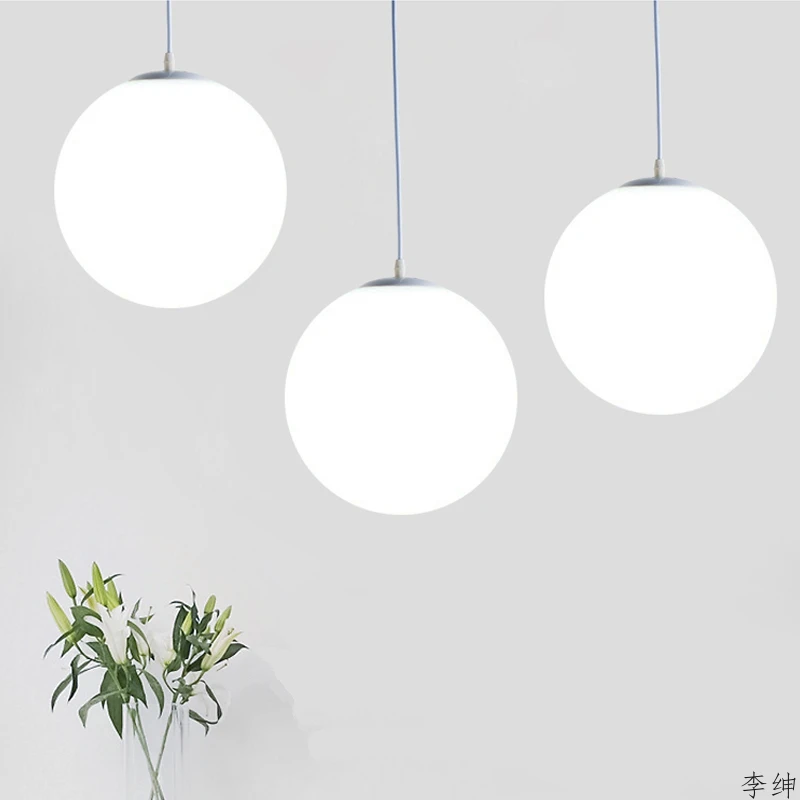 White Acrylic Ball Hanging Pendant Lights Simple Led Kitchen Fixtures ...