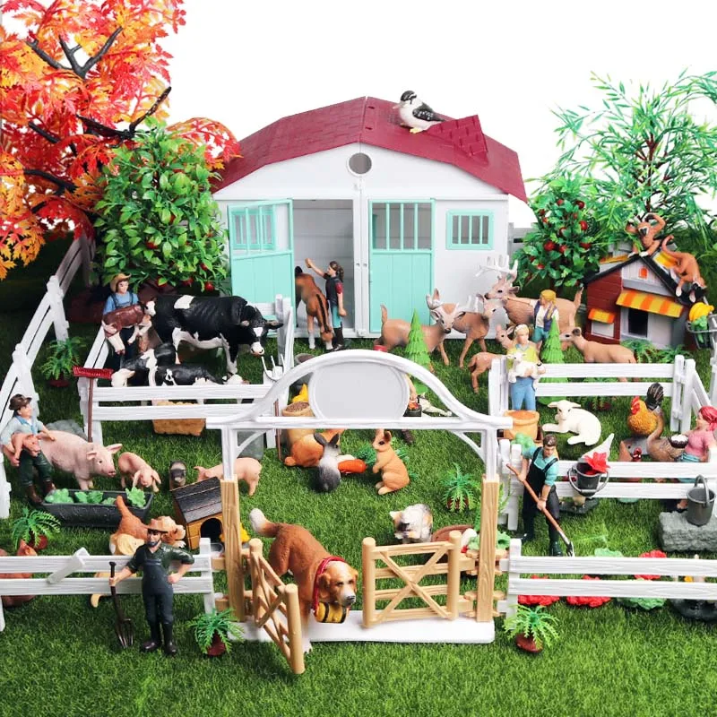 Oenux New Farm House Model Action Figures Farmer Cow Hen Pig Poultry ...